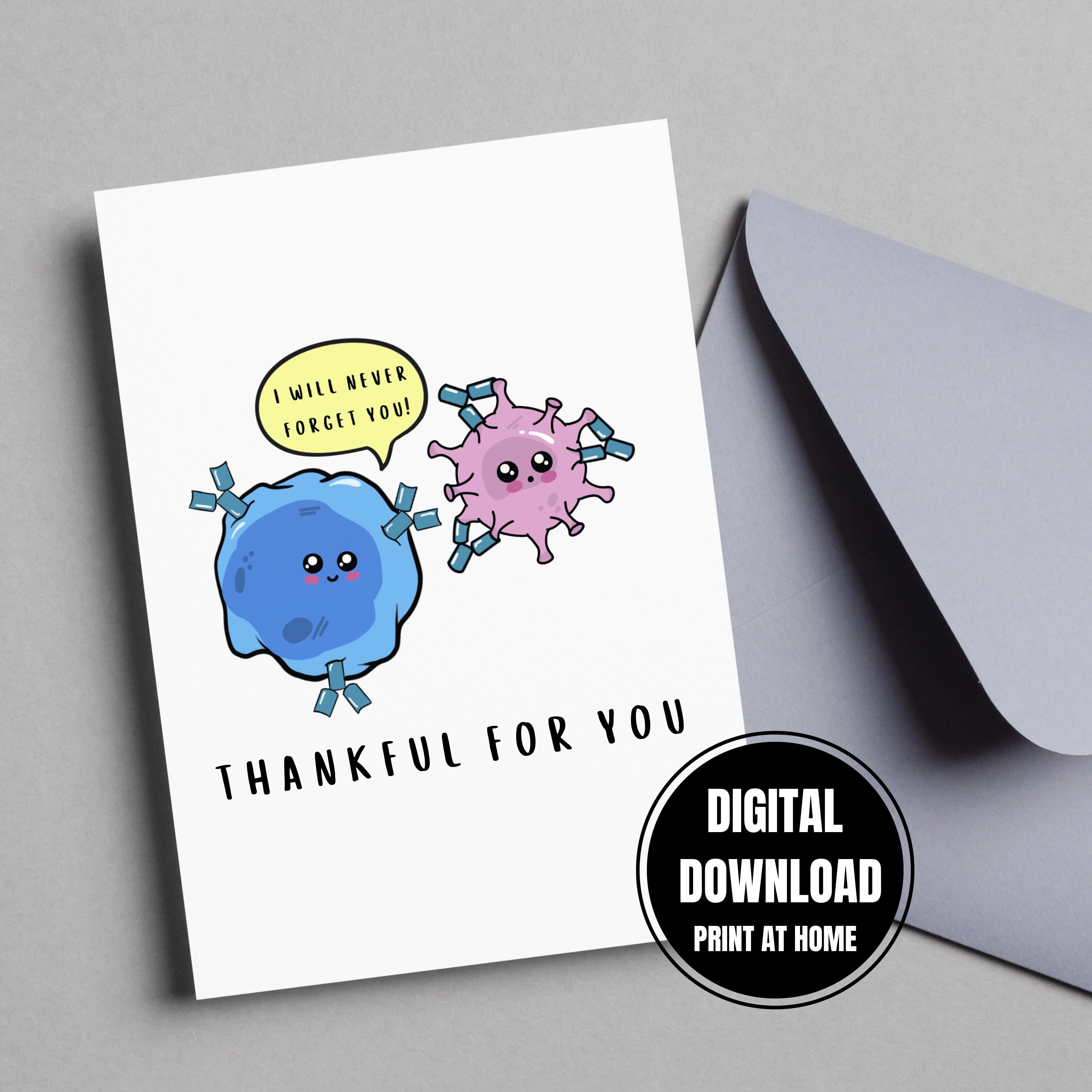 Immune Cell Printable Card, Science Inspired Thankful Holiday Note ...