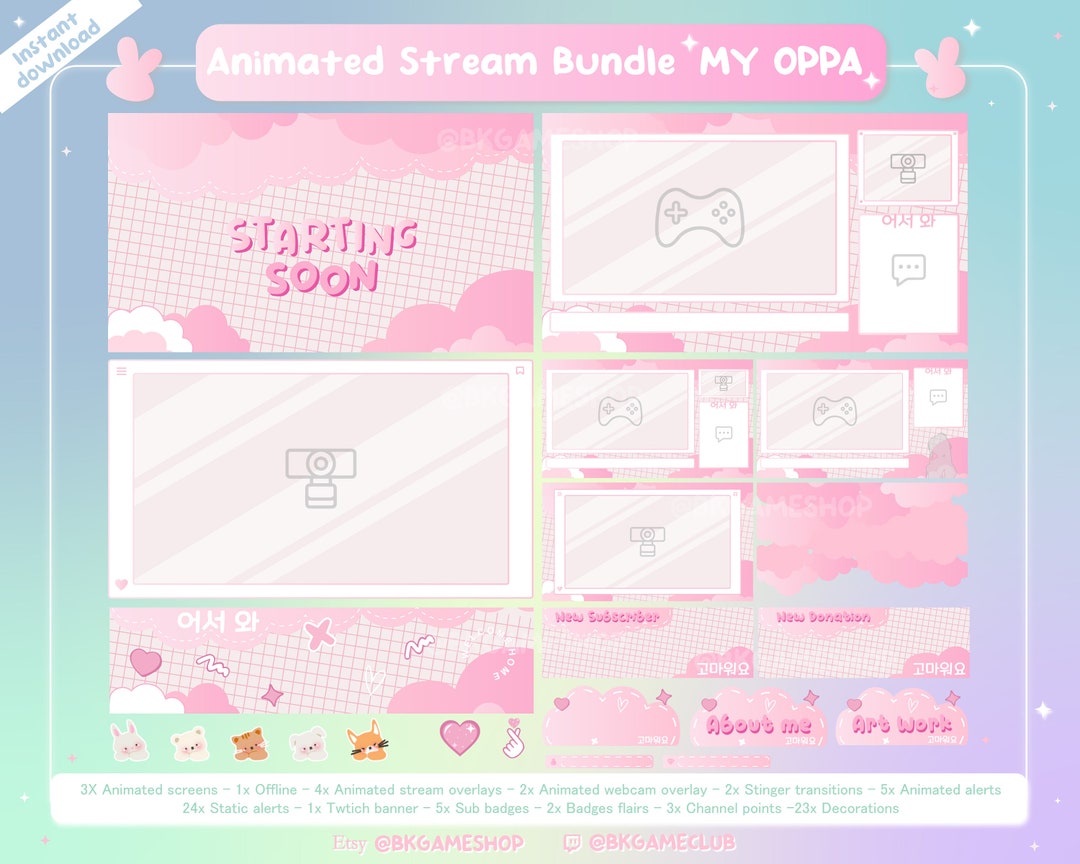 Animated my Oppa Complete Stream Bundle Twitch Overlay Layout Cloud ...