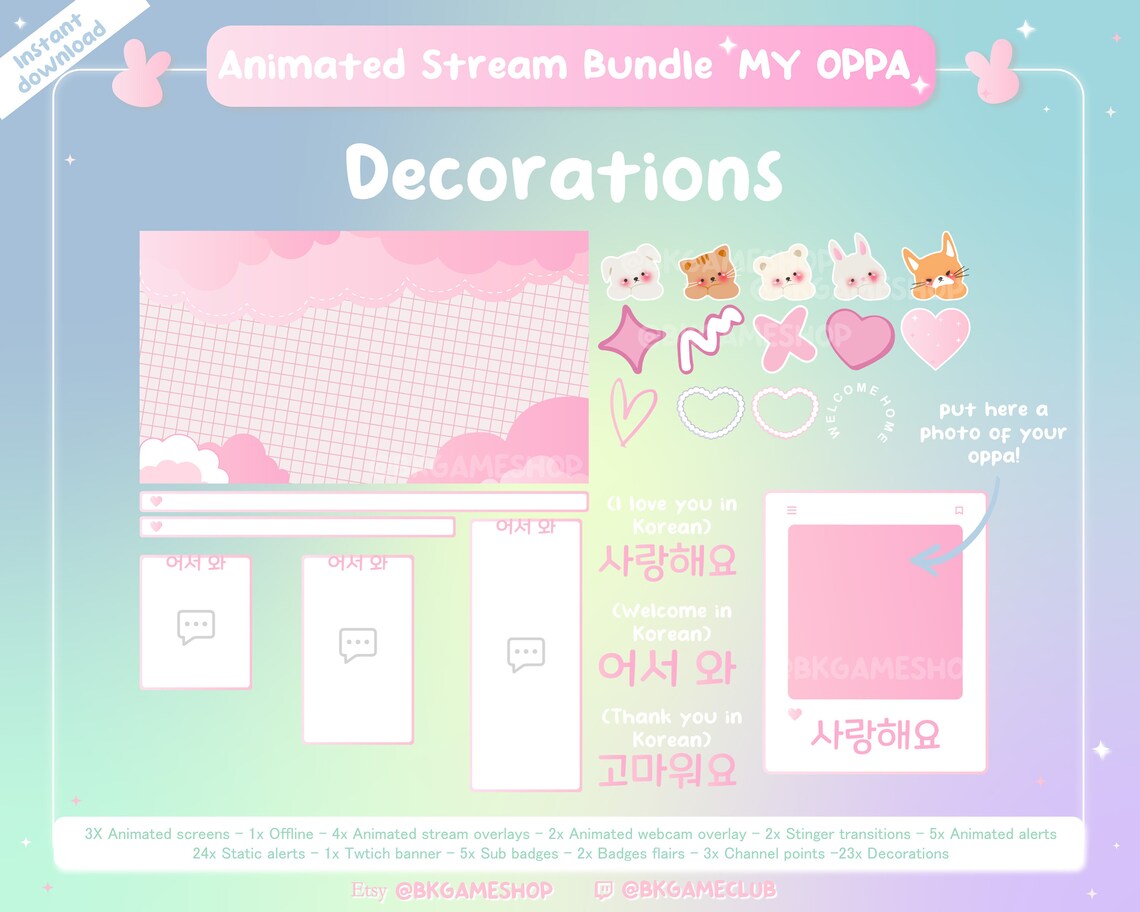 Animated my Oppa Complete Stream Bundle Twitch Overlay Layout Cloud ...