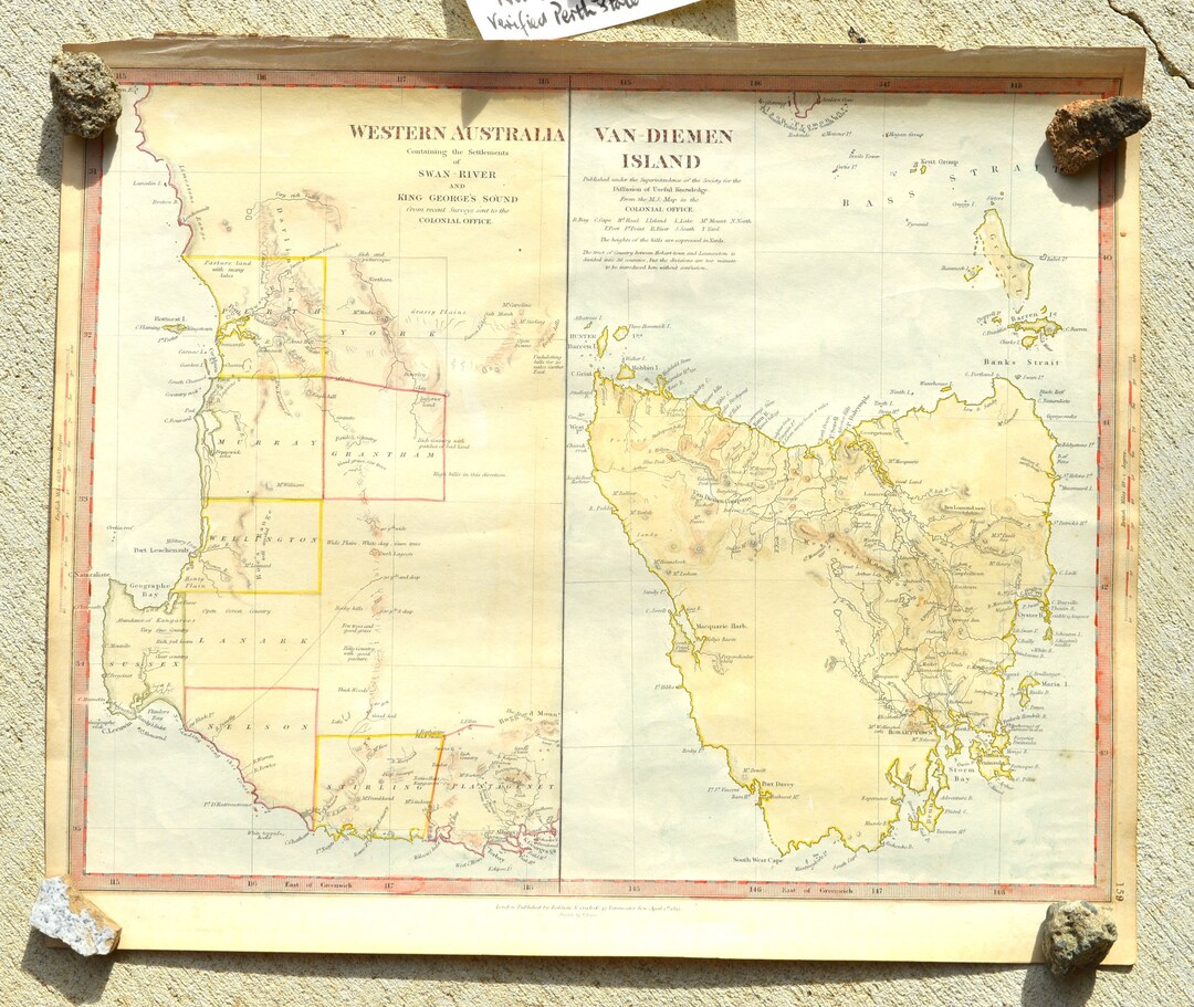 Antique Map 1833 Australian State Map West Australia and Van Diemen ...