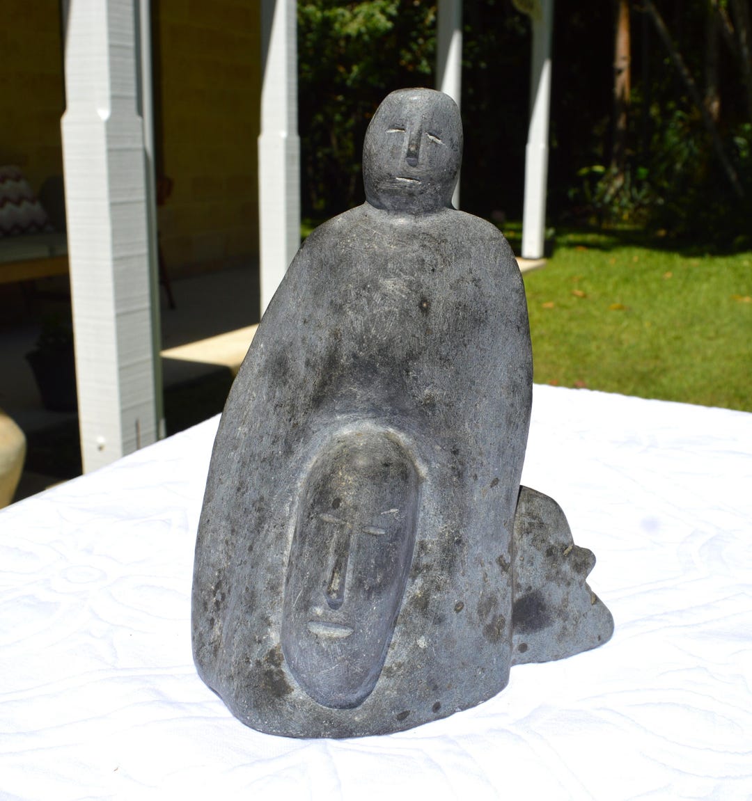 Inuit Art, Stone Sculpture by Luke Anowtalik, Arviat, Eskimo Point (1932-2006) Signed in ...