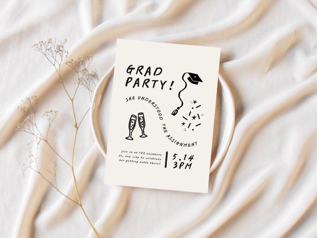 Graduation Party Invitation Doodle Style Hand Drawn | Custom Editable ...
