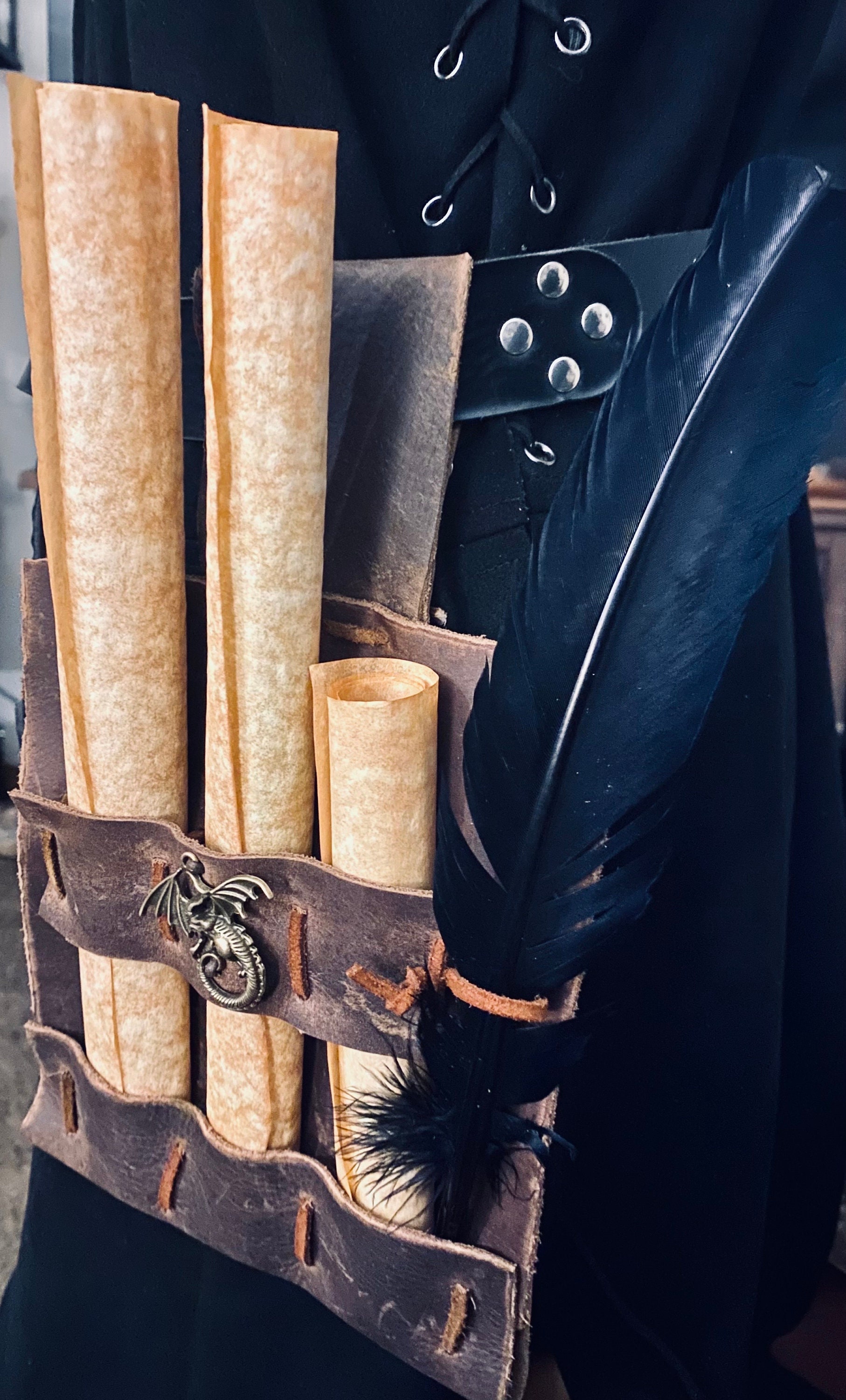 Made to Order-handcrafted Leather Scroll Holster With Scrolls/feather ...