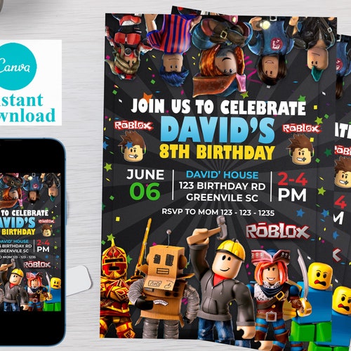 Roblox Party Invite - Etsy