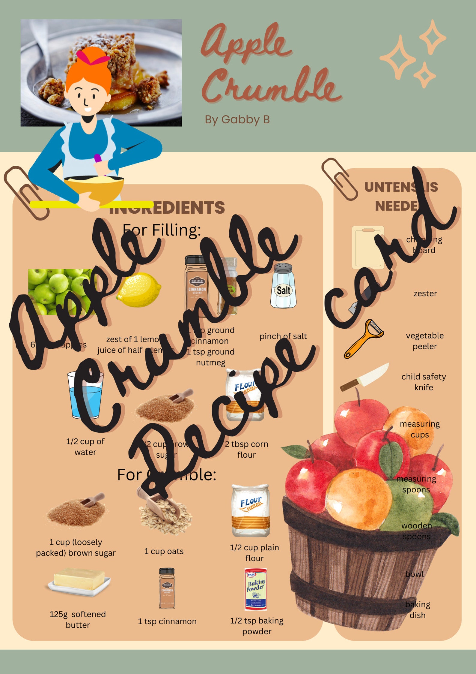 Apple Crumble Recipe Card - Etsy