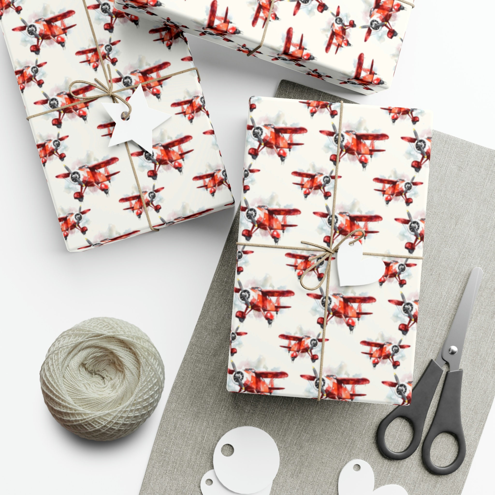 Vintage Airplane Gift Wrap, Wrapping Paper Airplane, Boy Gift Wrap, Red ...