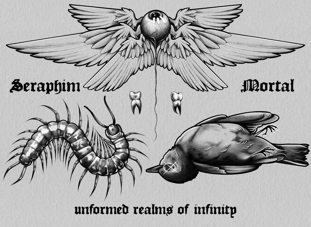 Giclée Art Print Flash Sheet, Severed Eyeball Seraphim, Gothic Text, H ...