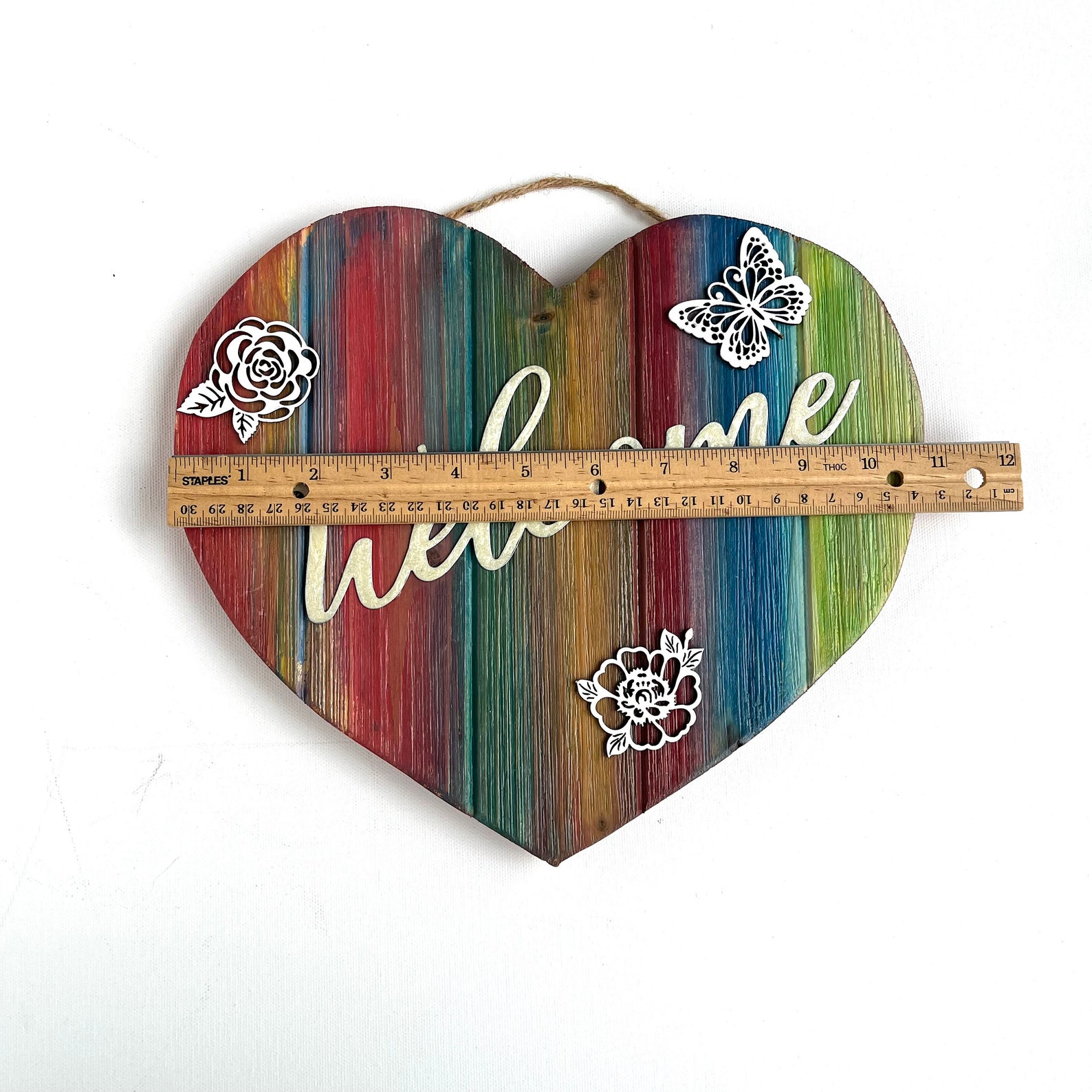 Welcome Heart Sign Wall Decor, Hand Painted Wooden Heart Shaped Wall ...