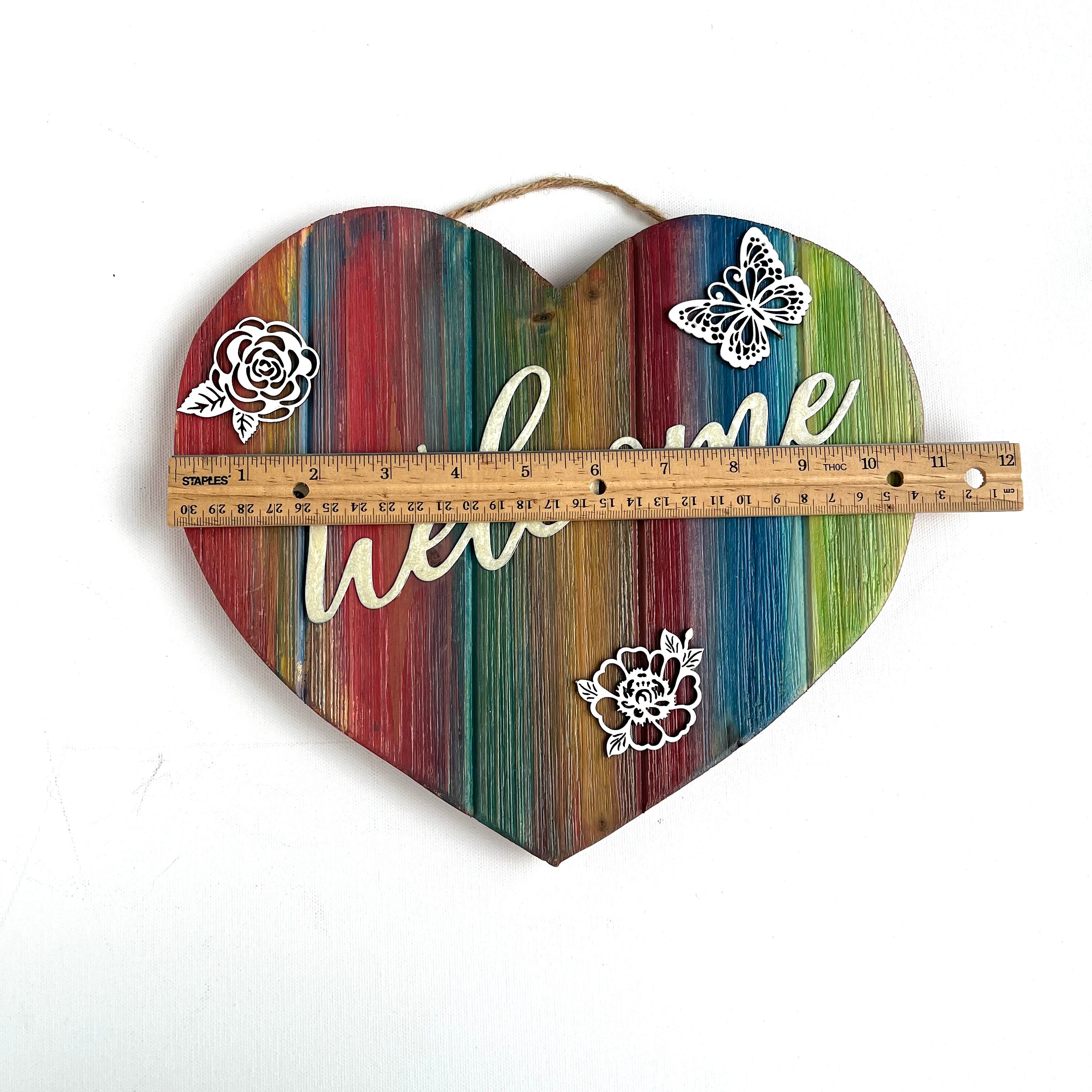 Welcome Heart Sign Wall Decor, Hand Painted Wooden Heart Shaped Wall ...
