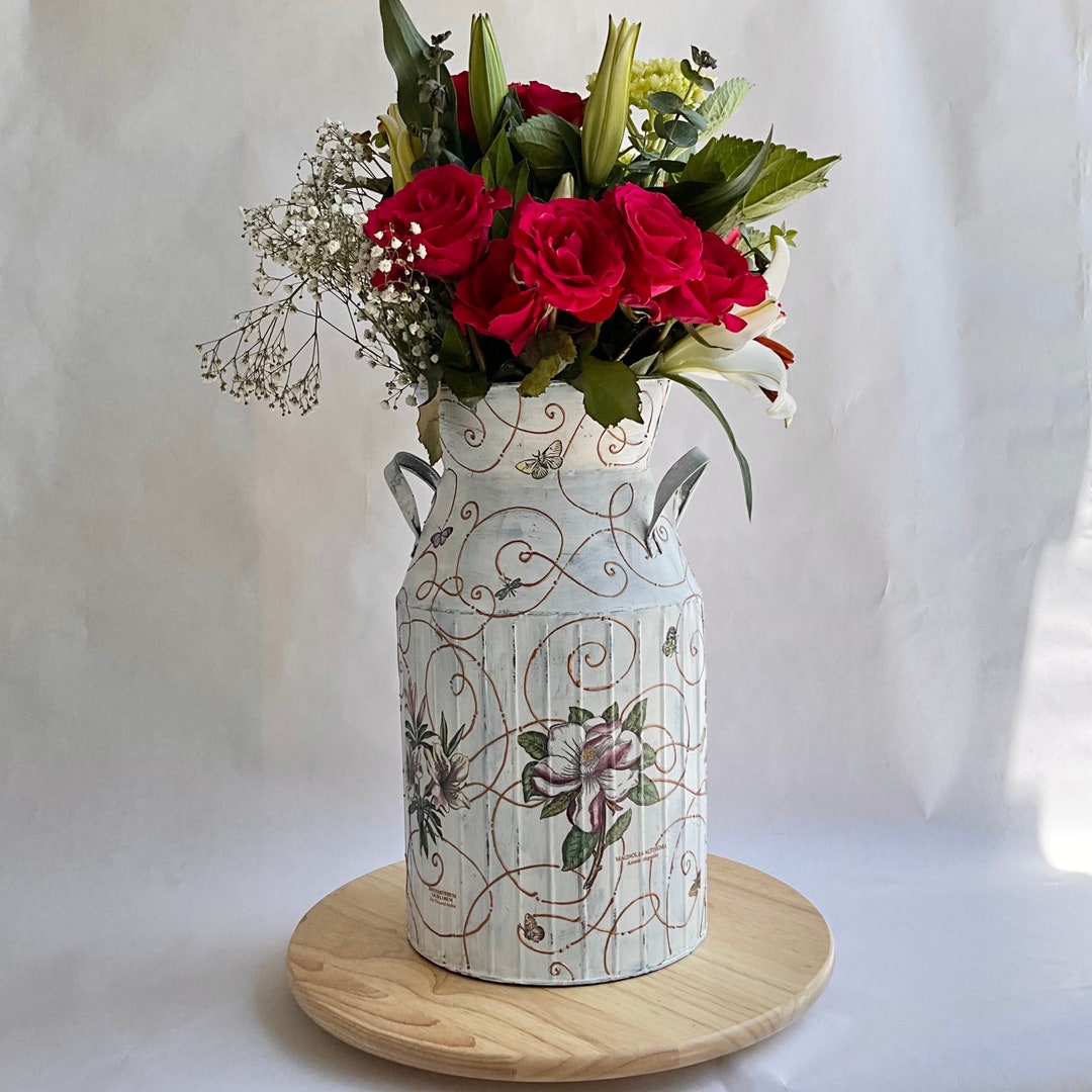 Large Metal Churn Vintage Style Floral Decor Farmhouse - Etsy