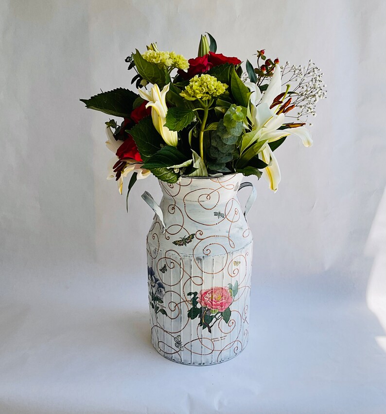 Large Metal Churn Vintage Style Floral Decor Farmhouse - Etsy