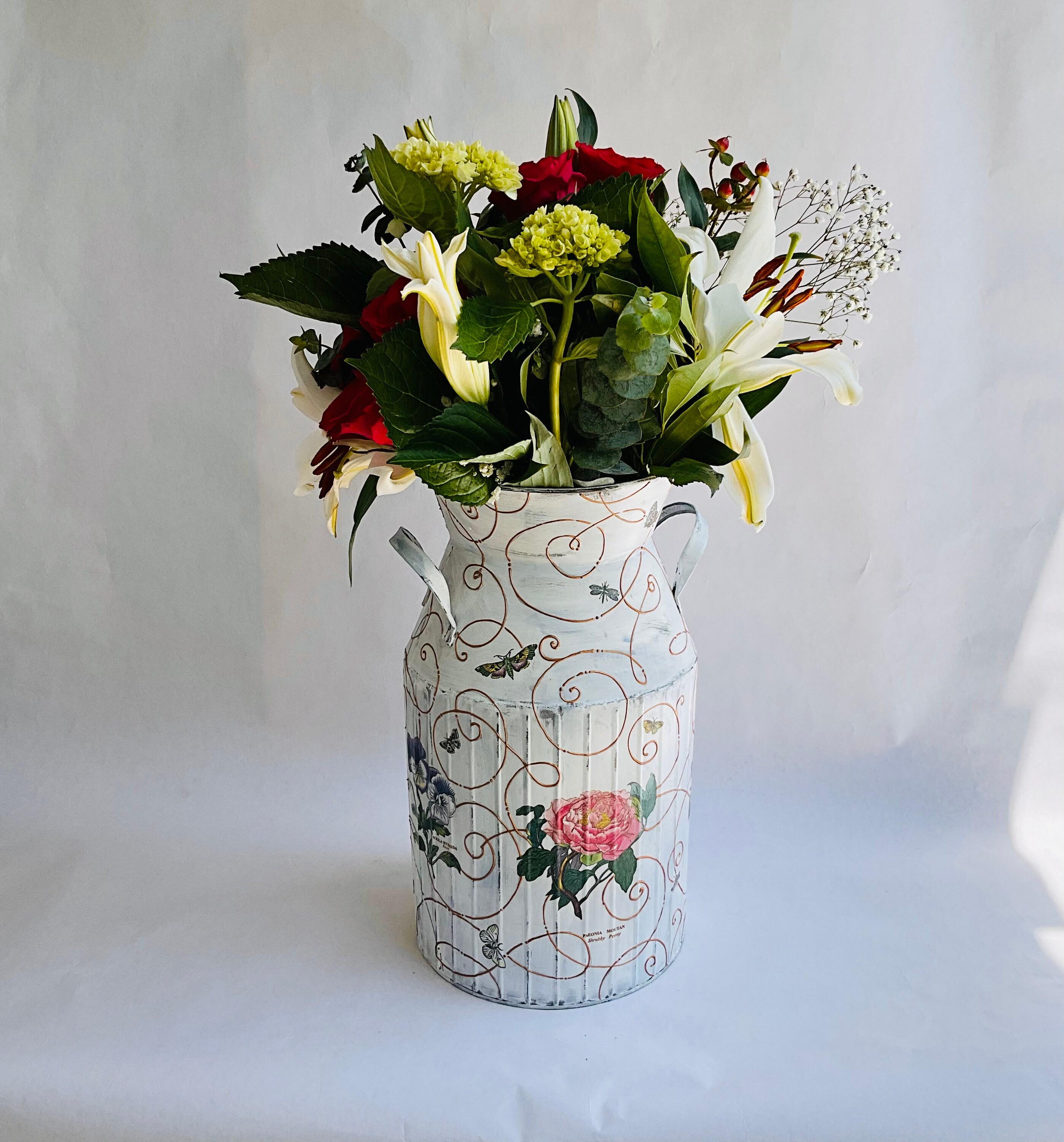 Large Metal Churn Vintage Style Floral Decor Farmhouse - Etsy