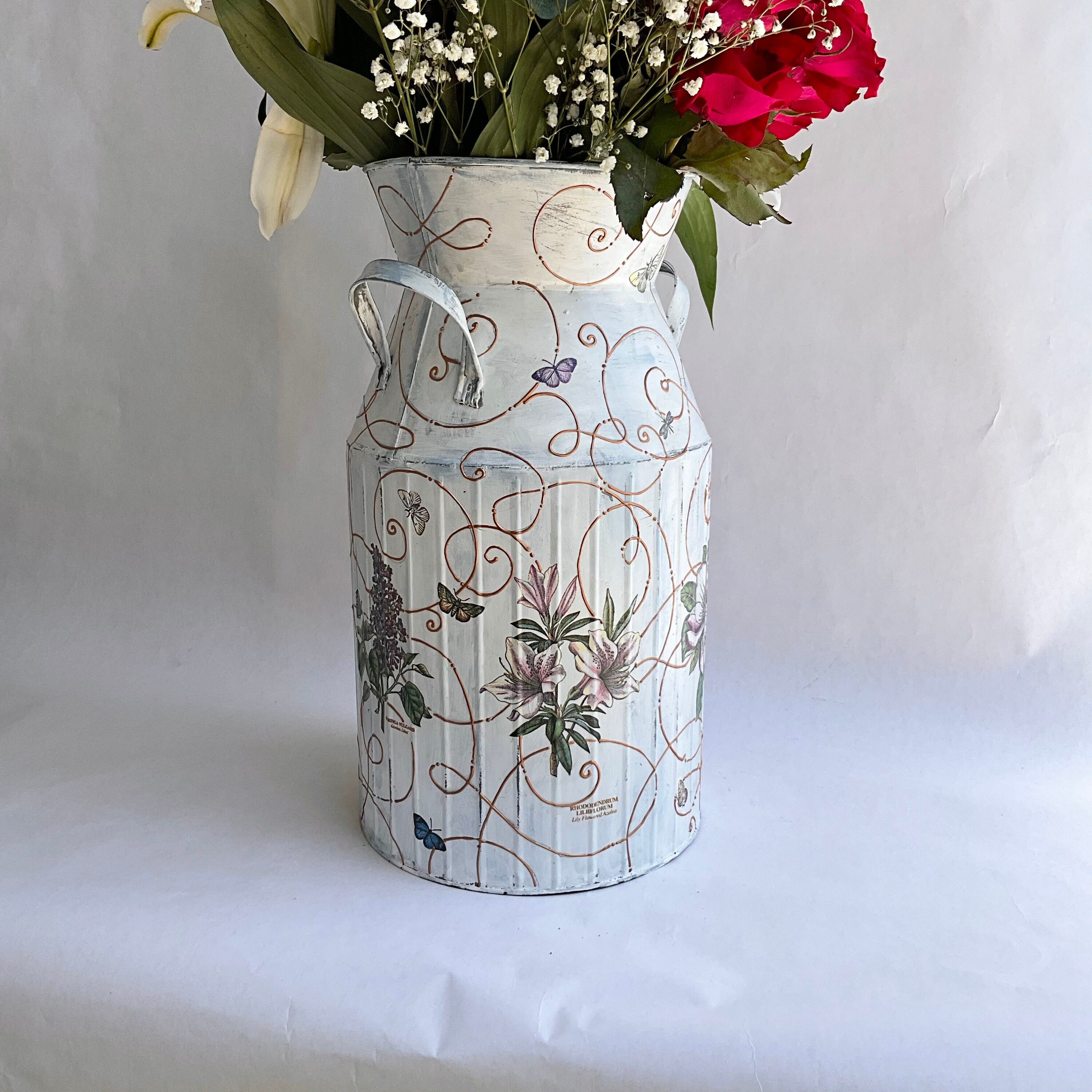 Large Metal Churn Vintage Style Floral Decor Farmhouse - Etsy