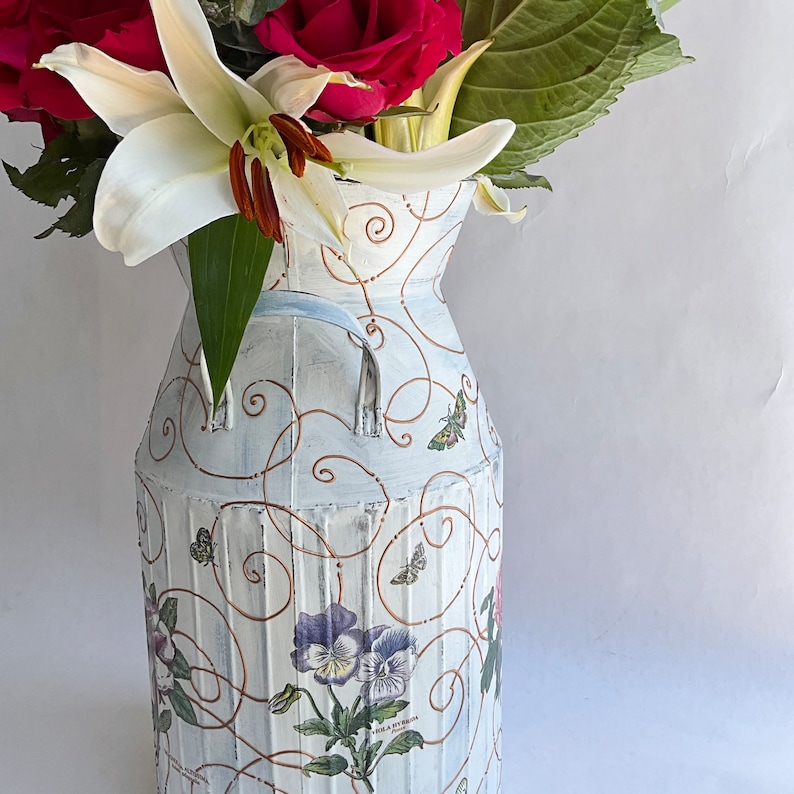 Large Metal Churn Vintage Style Floral Decor Farmhouse - Etsy