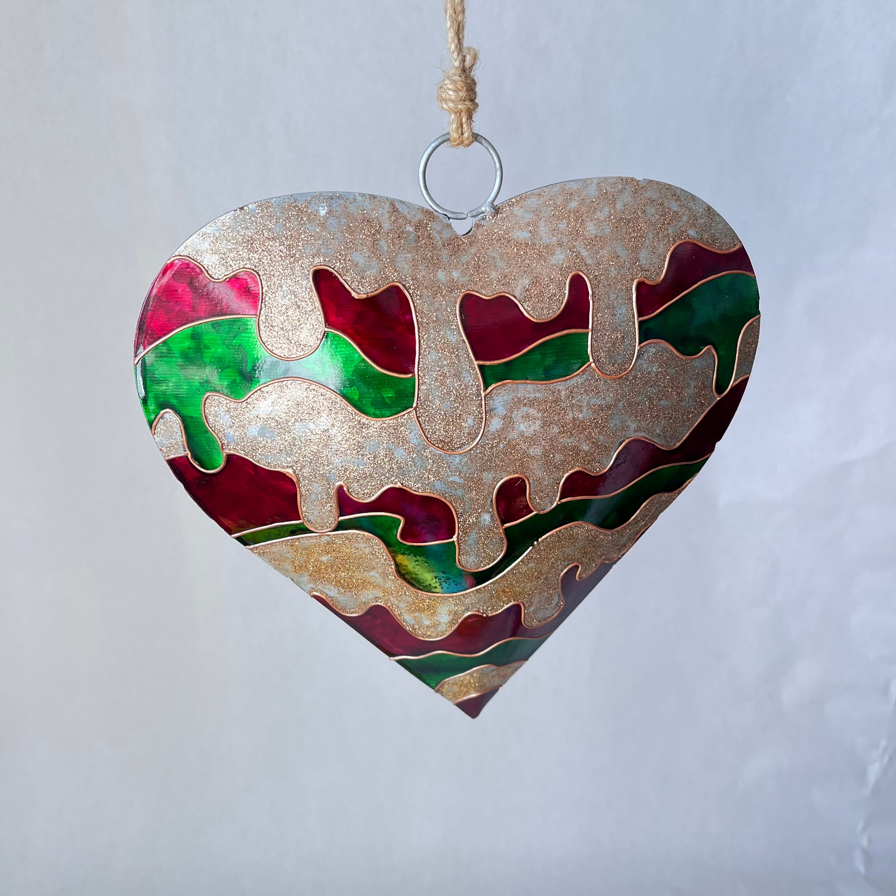 Large Christmas Metal Heart Ornament, 9in Xmas Metal Hanging, Metal ...