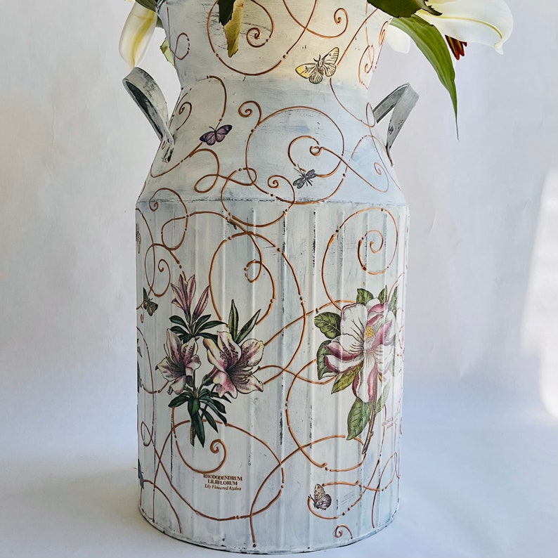 Large Metal Churn Vintage Style Floral Decor Farmhouse - Etsy