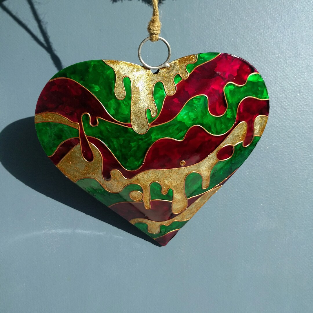 Christmas Metal Heart-shaped Outdoor Ornament, Xmas 9in Luxury Hanging ...