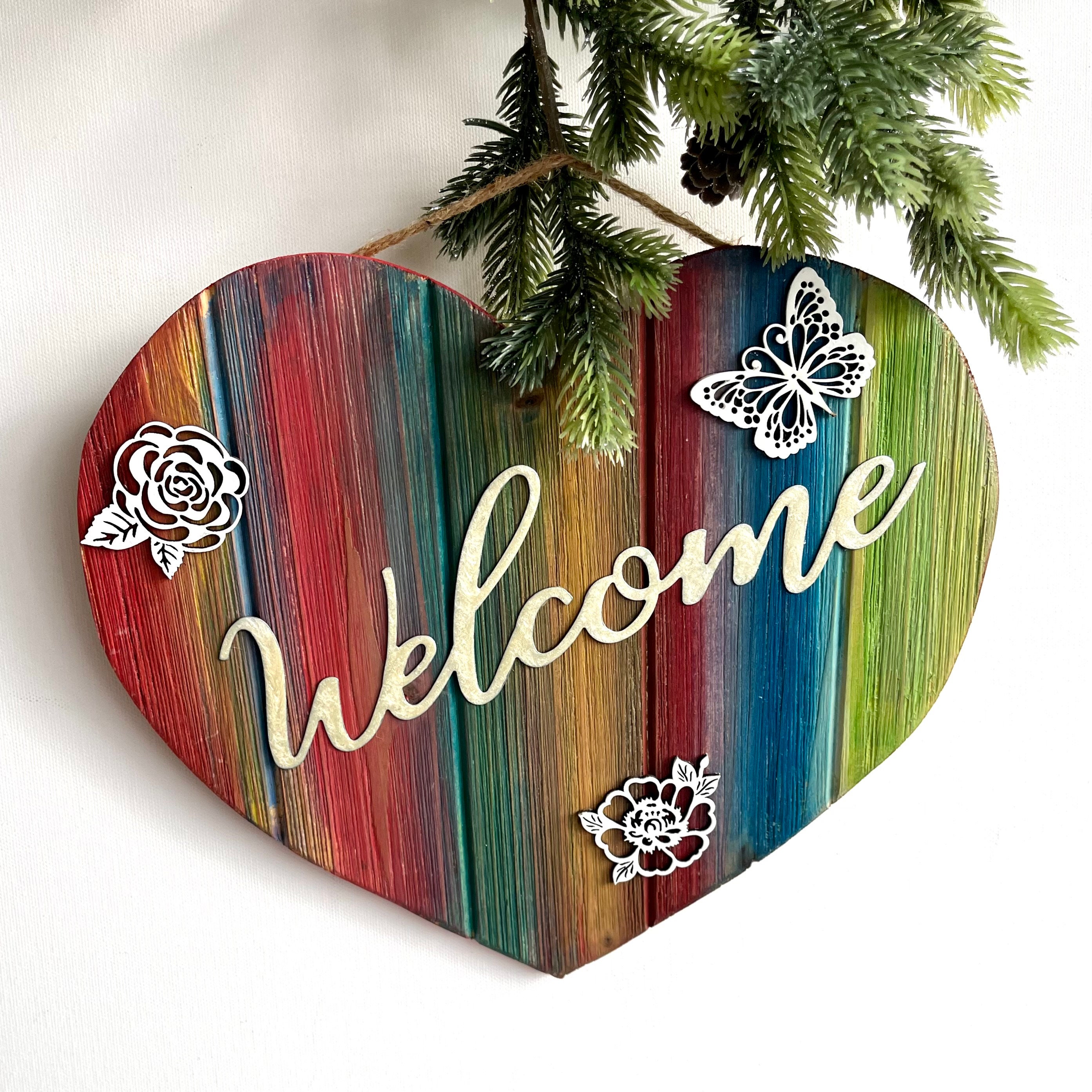 Welcome Heart Sign Wall Decor Hand Painted Wooden Heart - Etsy