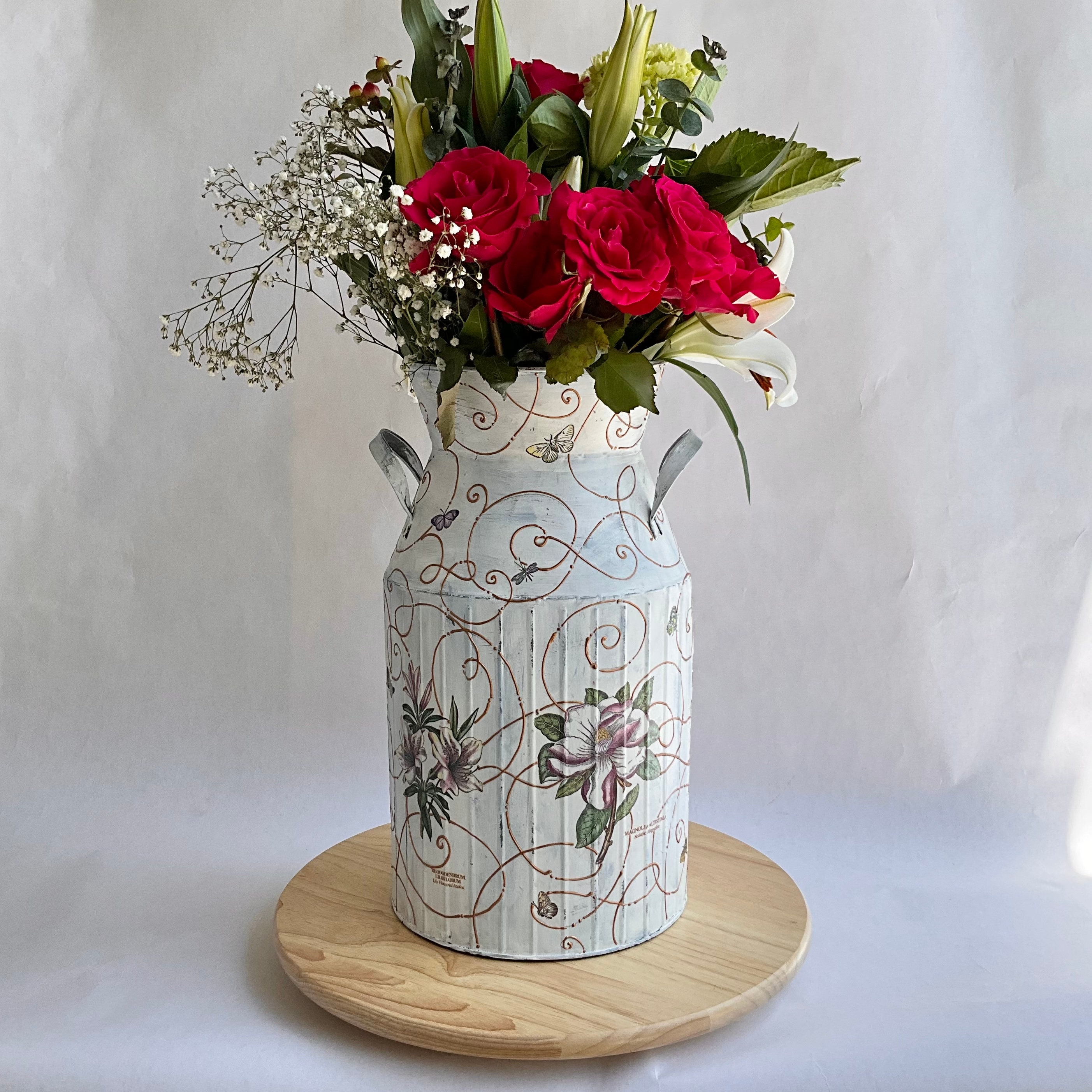 Large Metal Churn Vintage Style Floral Decor Farmhouse - Etsy