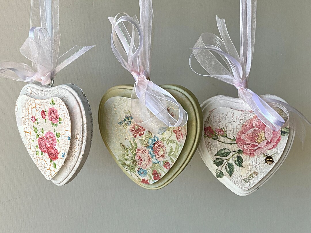4 Pcs Vintage Styled Heart Wooden Painted Heart-shaped - Etsy