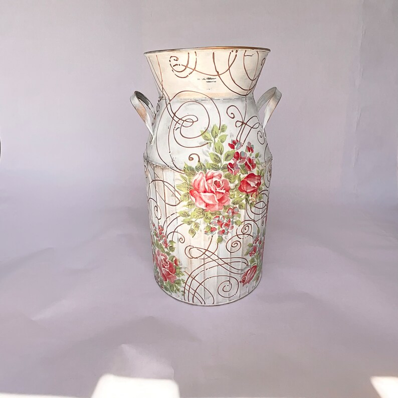 Large Floral Metal Churn Vintage Style Vase Farmhouse - Etsy