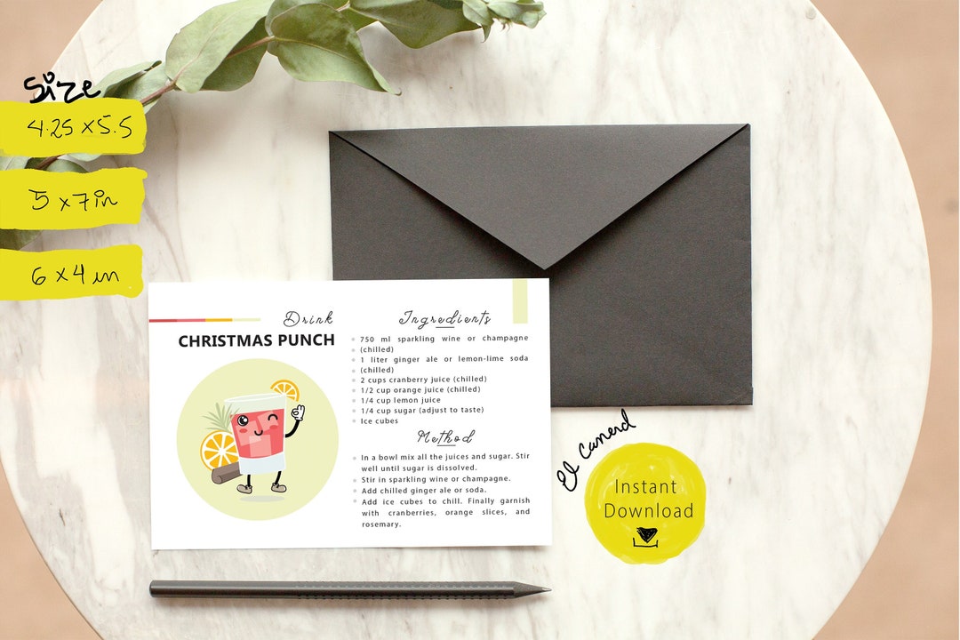 Christmas Punch Cocktail Recipe Card Bar Cart Xmas Drink Print Decor ...