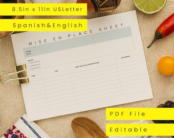 Mise En Place Sheet Printable Form Digital Template Editable Canva ...