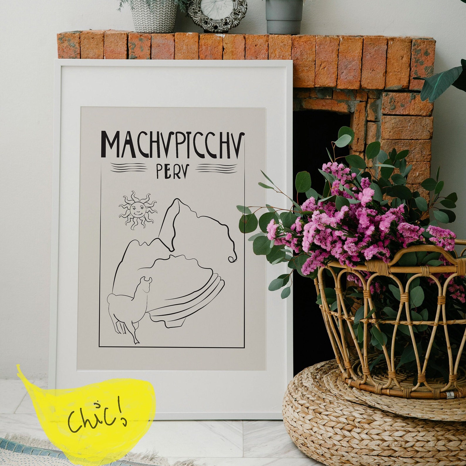 Machu Picchu Lineal Art Poster Travel Print Deco Cuzco Peru Decor ...