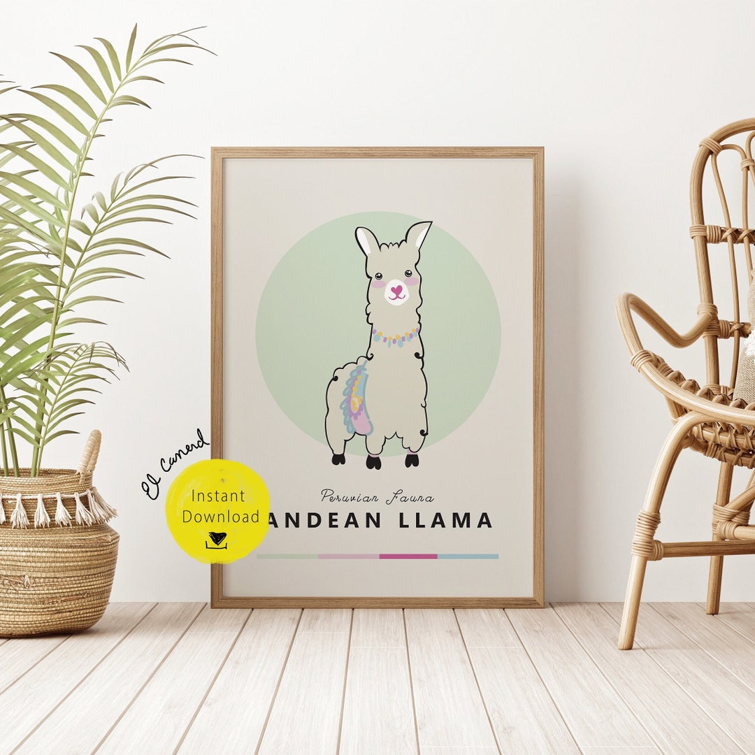 Llama Print Peruvian Andean Nursery Poster Cartoon Prints Decor Peru ...
