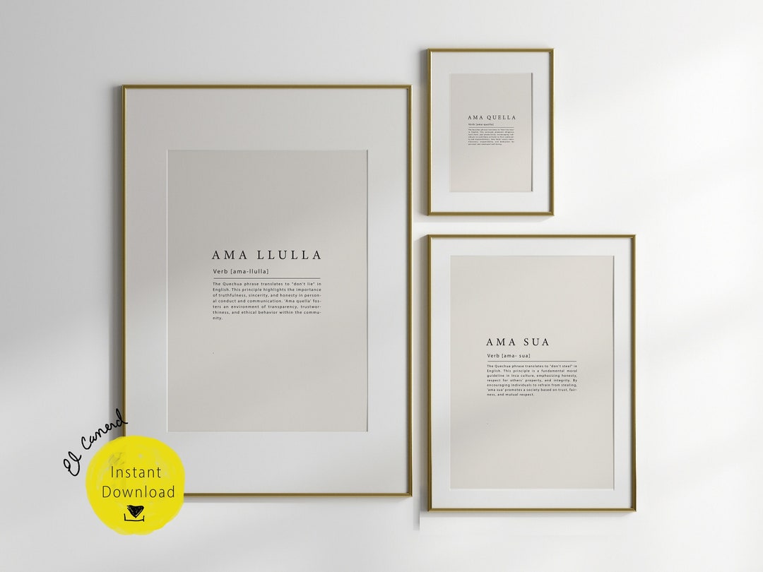 Ama Sua Quella Llulla Definition Poster Peruvian Wall Art Inca Moral ...