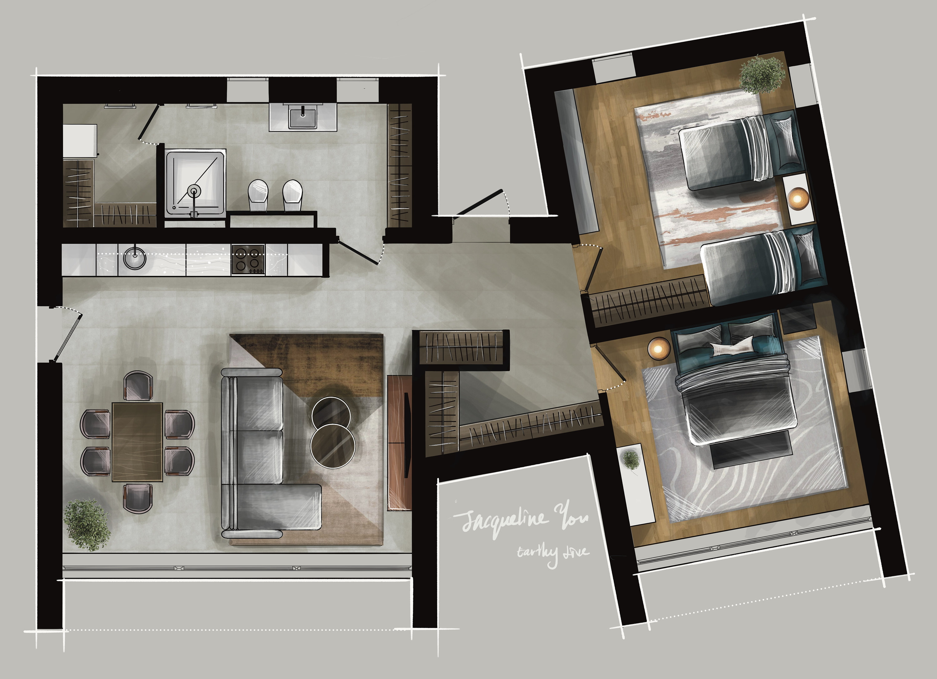 Digital Visual, 2D Furniture Layout, Space Planning, Digital Hand ...