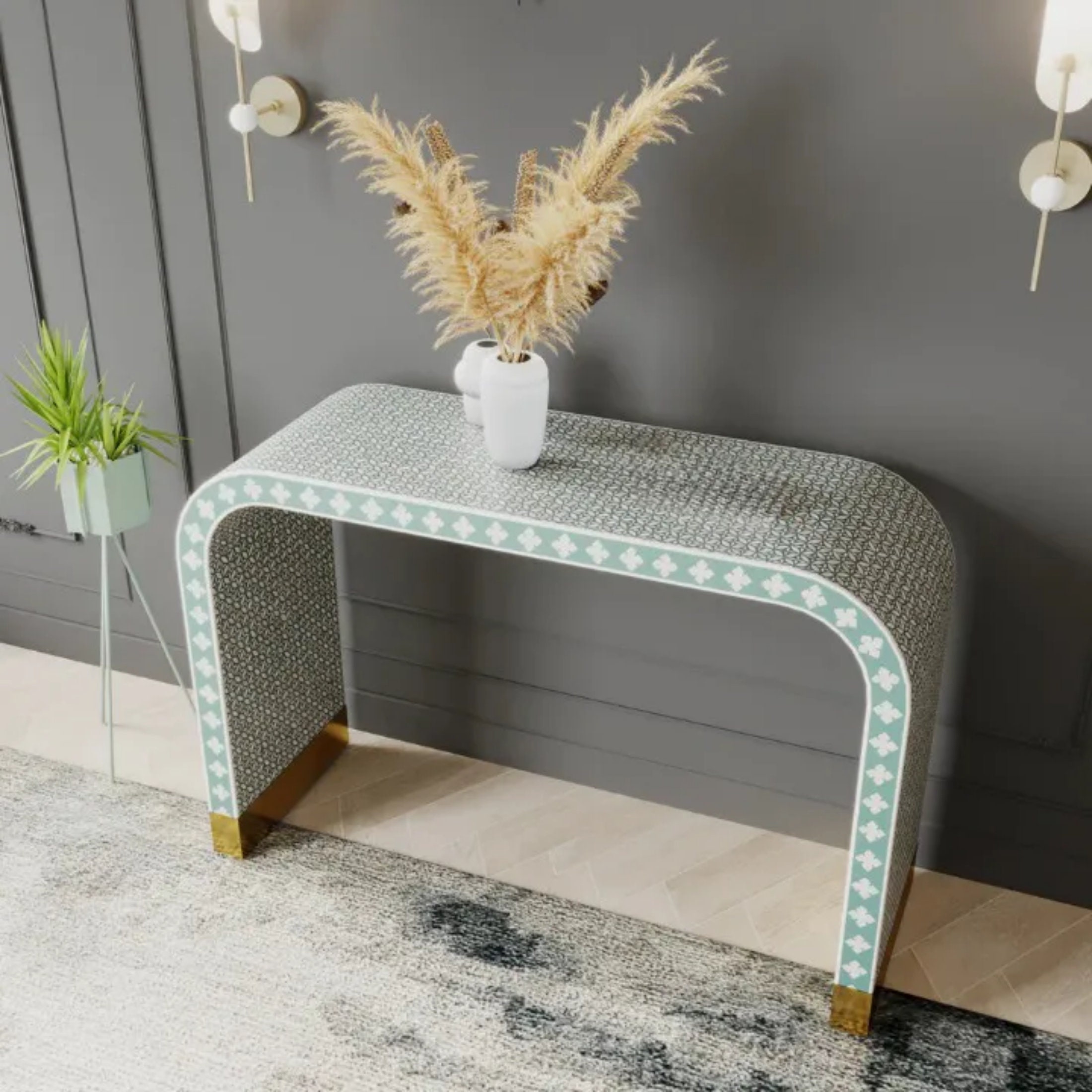 Bone Inlay Console, Bone Inlaid Side Desk, Bone Console , Bone Inlay ...