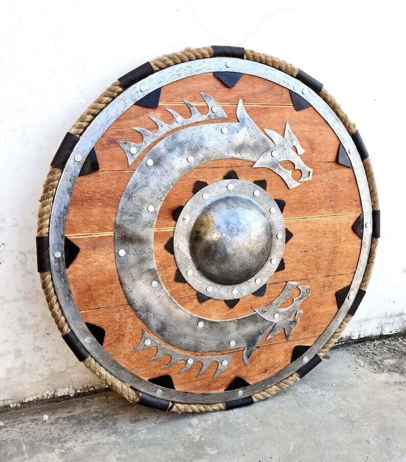 Medieval Warrior Shield Wooden Viking Shield Round Shield Dragon Shield ...