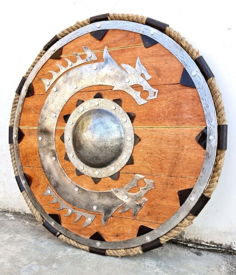 Medieval Warrior Shield Wooden Viking Shield Round Shield Dragon Shield ...