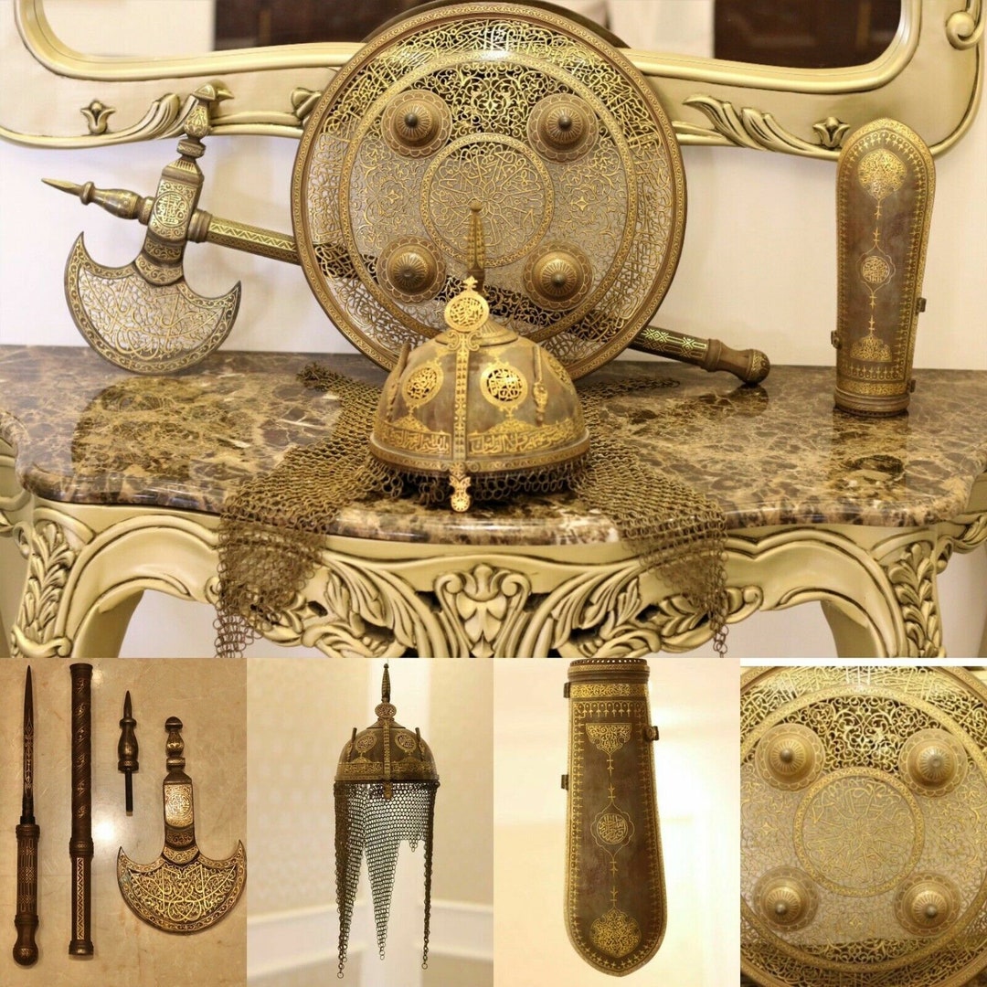 Antique Islamic Warrior Suit of Armor Helmet Shield Battle Axe arm ...