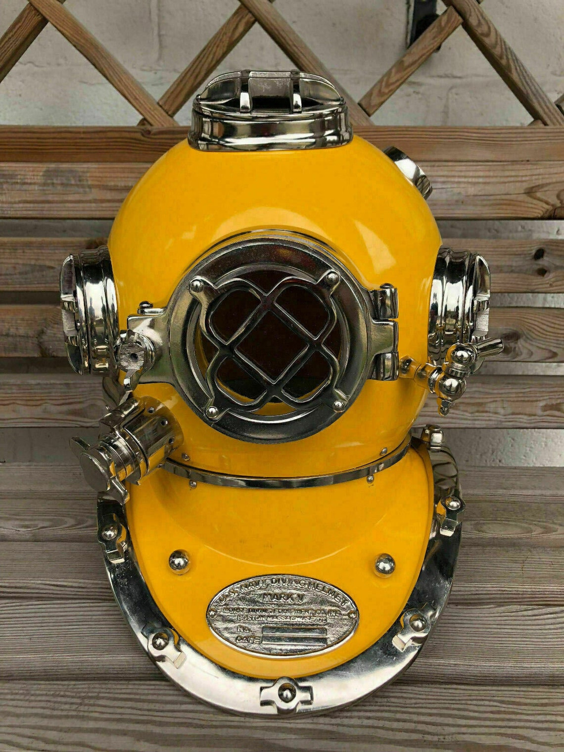 Morse Antique Navy Yellow Divers Helmet Sea Mark VI Scuba Boston Diving ...