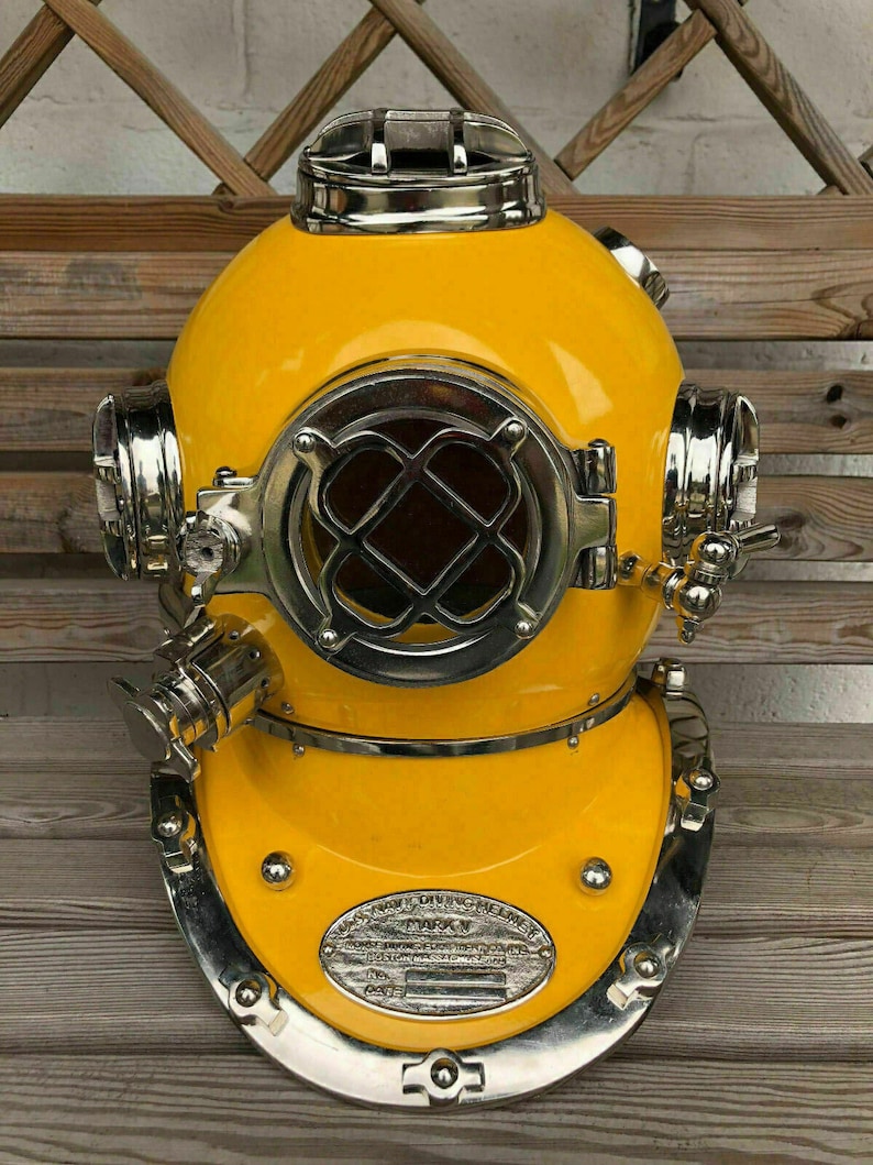 Morse Antique Navy Yellow Divers Helmet Sea Mark VI Scuba Boston Diving ...