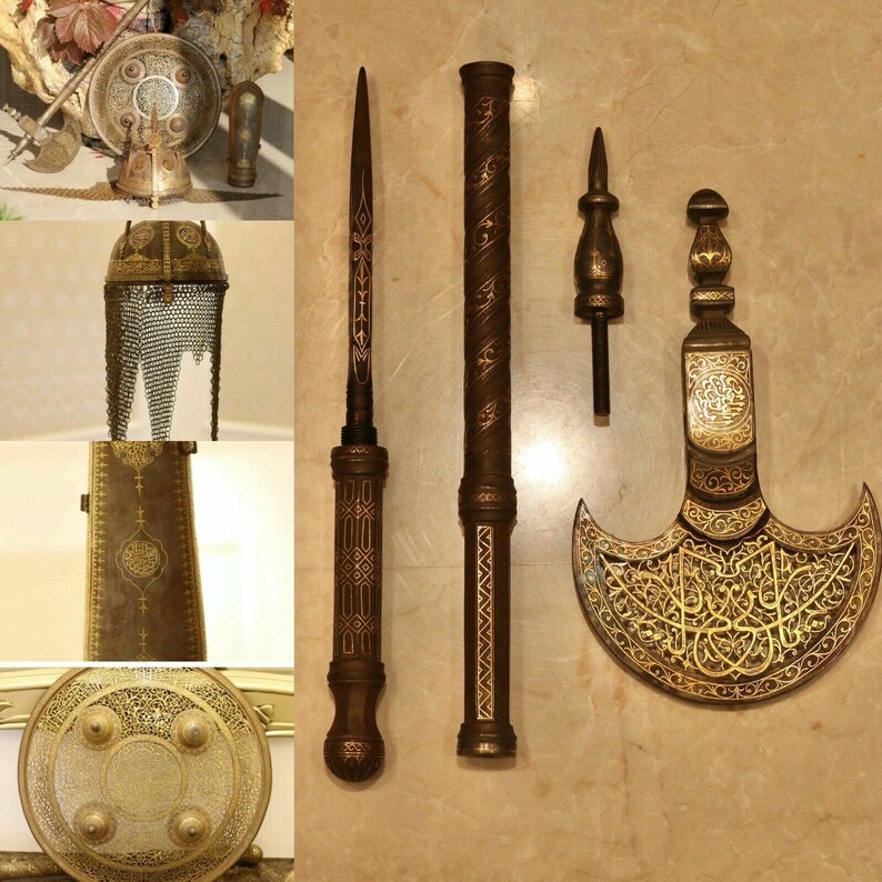 Antique Islamic Warrior Suit of Armor Helmet Shield Battle Axe arm ...