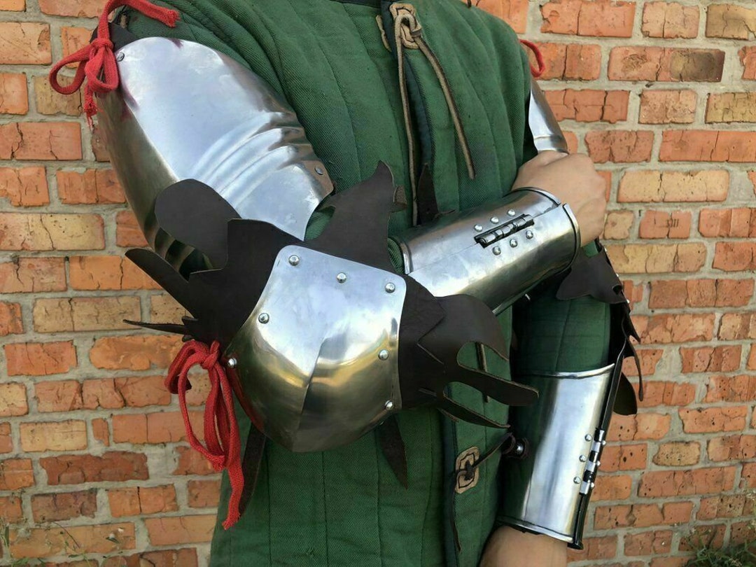 Medieval Larp Gothic Pair of Bracers Arm Hand Guard Knight SCA 18ga ...