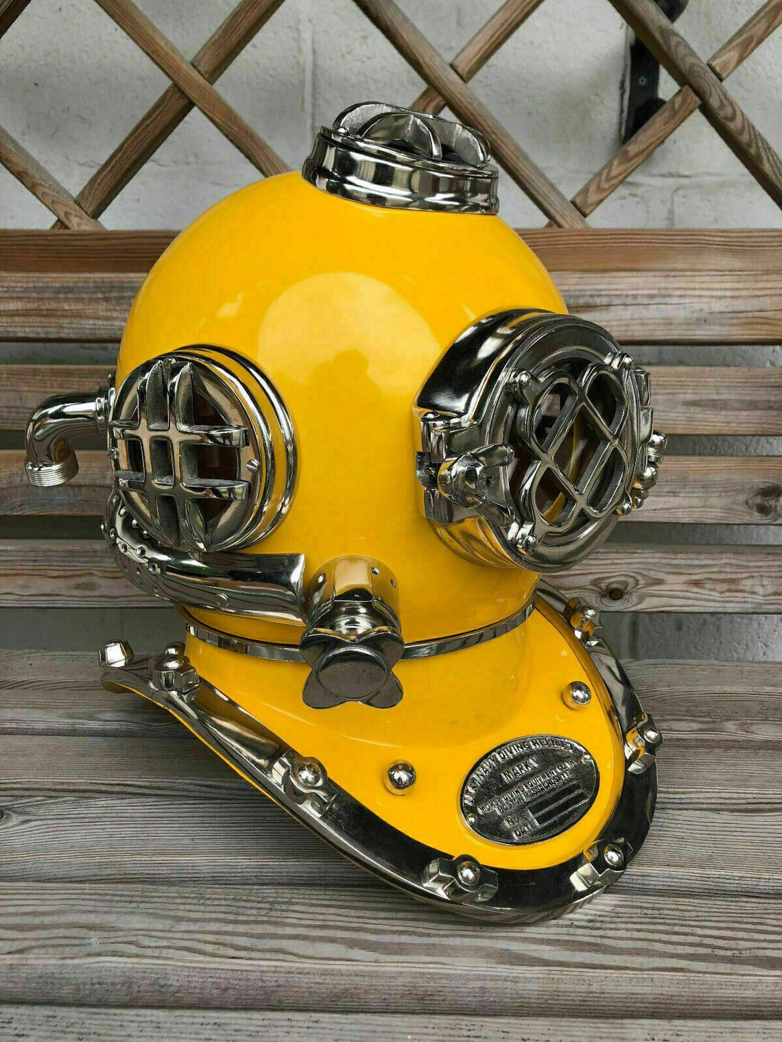 Morse Antique Navy Yellow Divers Helmet Sea Mark VI Scuba Boston Diving ...