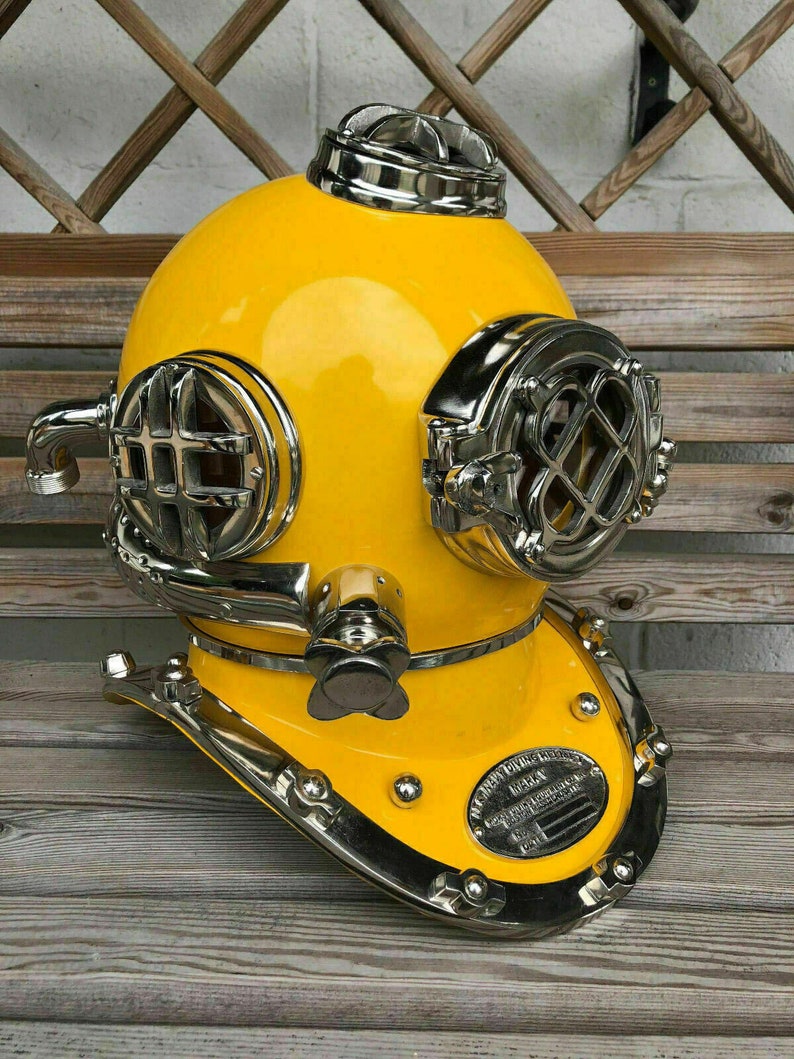Morse Antique Navy Yellow Divers Helmet Sea Mark VI Scuba Boston Diving ...