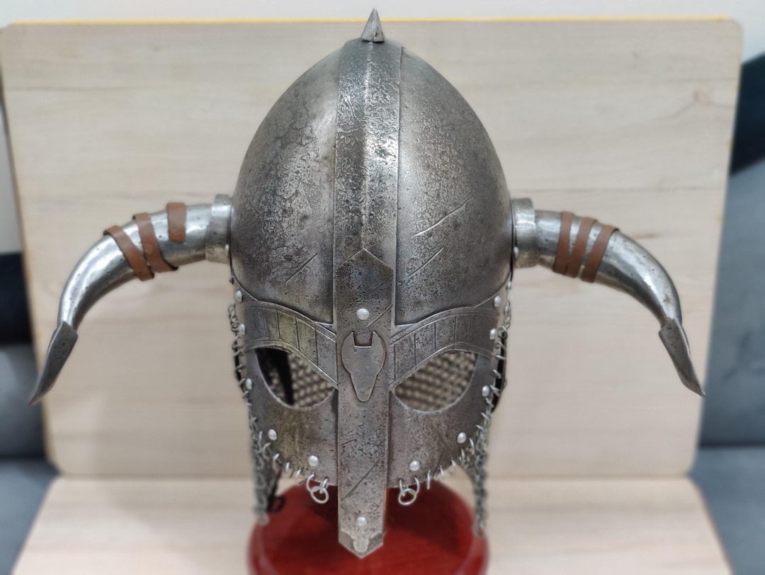 Viking Vendel Helmet With Horns Chainmail Medieval Steel Armor for SCA ...
