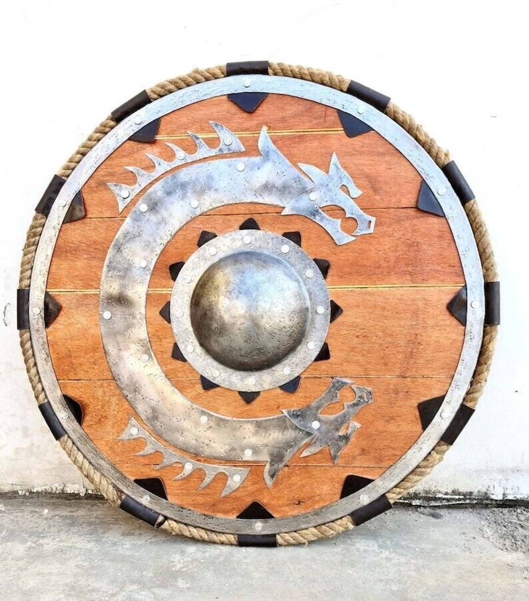 Medieval Warrior Shield Wooden Viking Shield Round Shield Dragon Shield ...