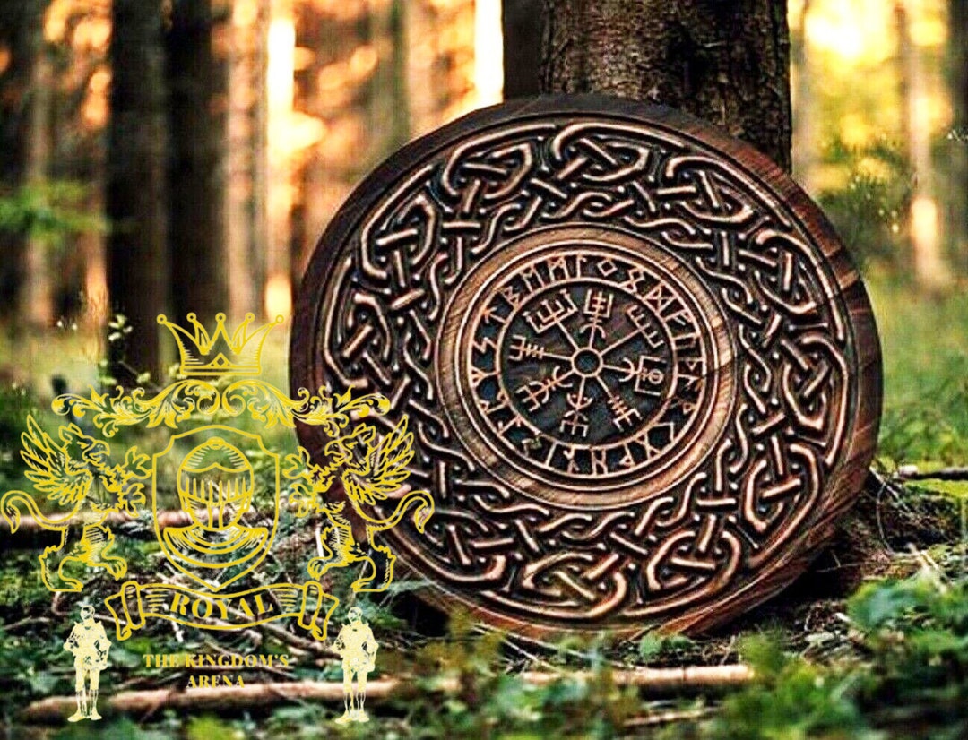 Helm of Awe Carved Viking Shield Round Shield With Carved Vegvisir ...