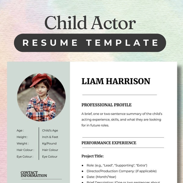 Resume for Actors 8x10 Size Matches Headshot Modern Sleek CV Template ...