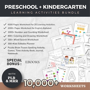 10,000+ Preschool Kindergarten Activities Worksheets | Learning Bundle ...