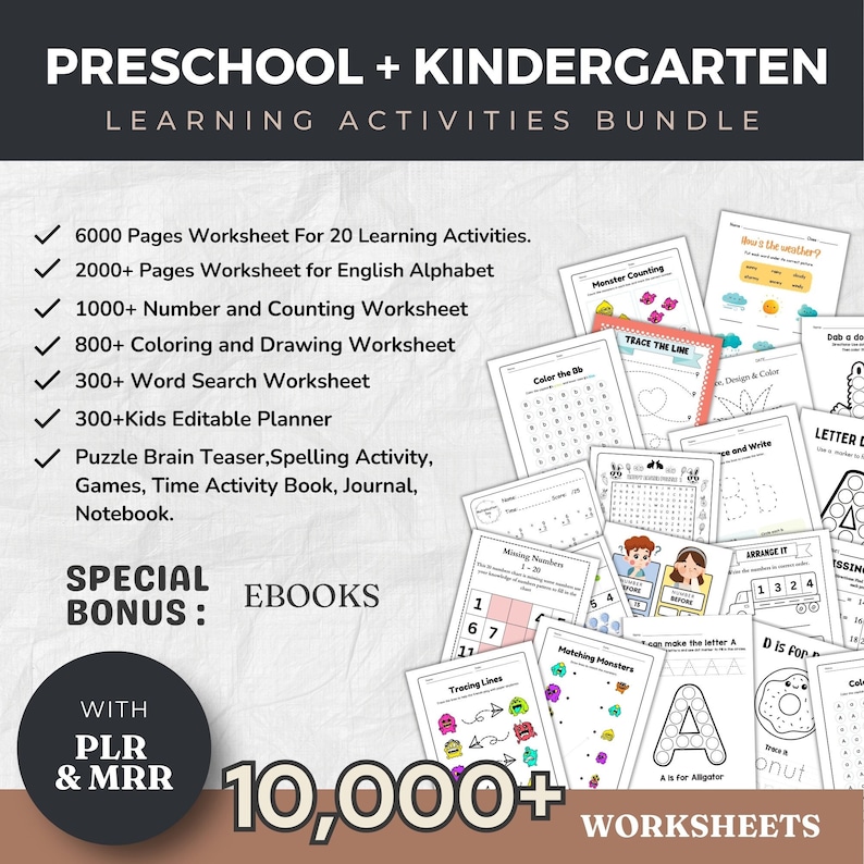 10,000+ Preschool Kindergarten Activities Worksheets | Learning Bundle ...
