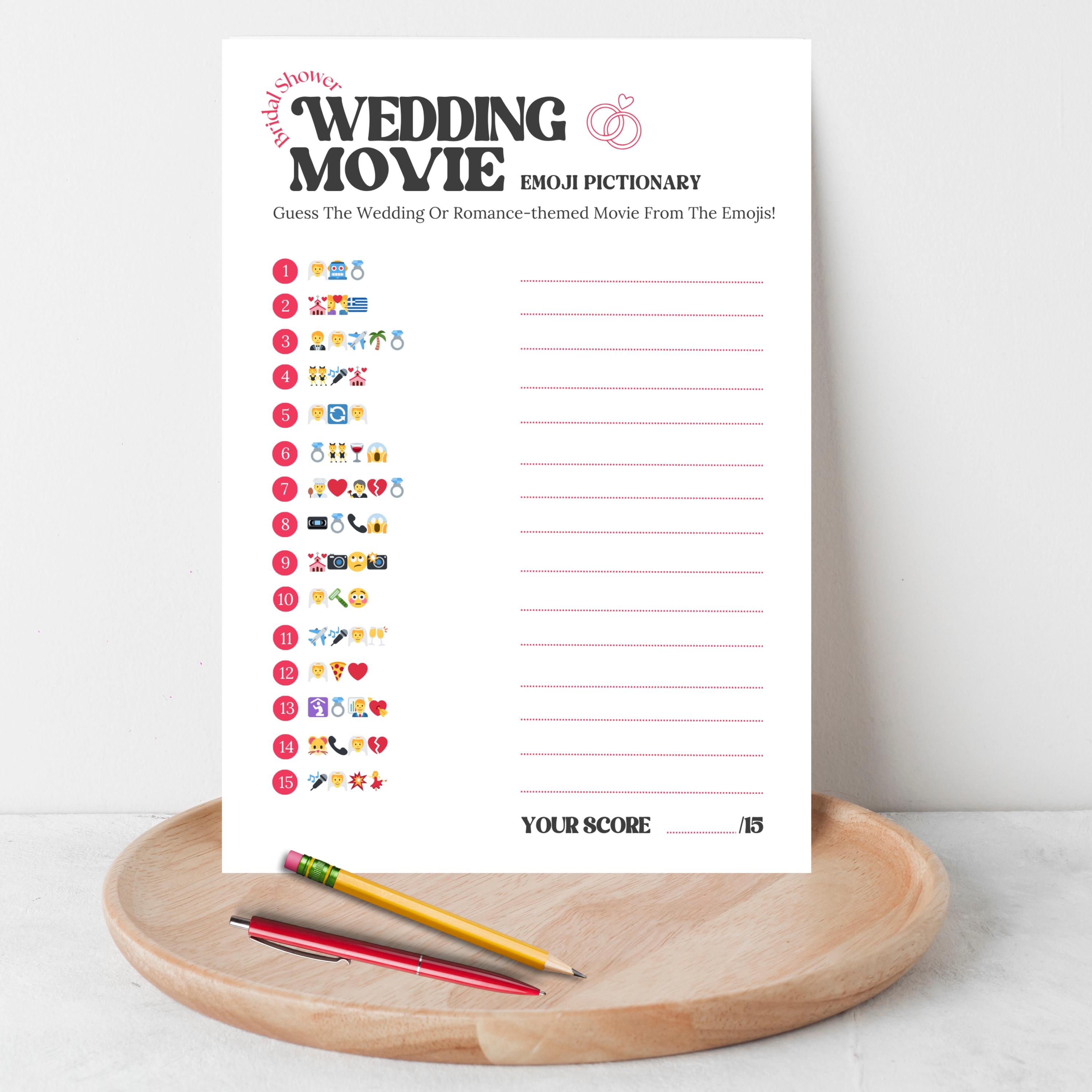 Wedding Movie Emoji Pictionary Game: Bridal Shower Fun (instant ...