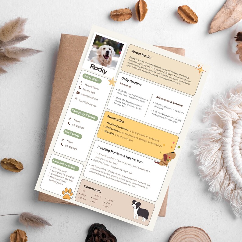 Pet Resume Canva Template Pet Bio Template Dog Resume Dog Profile Dog ...