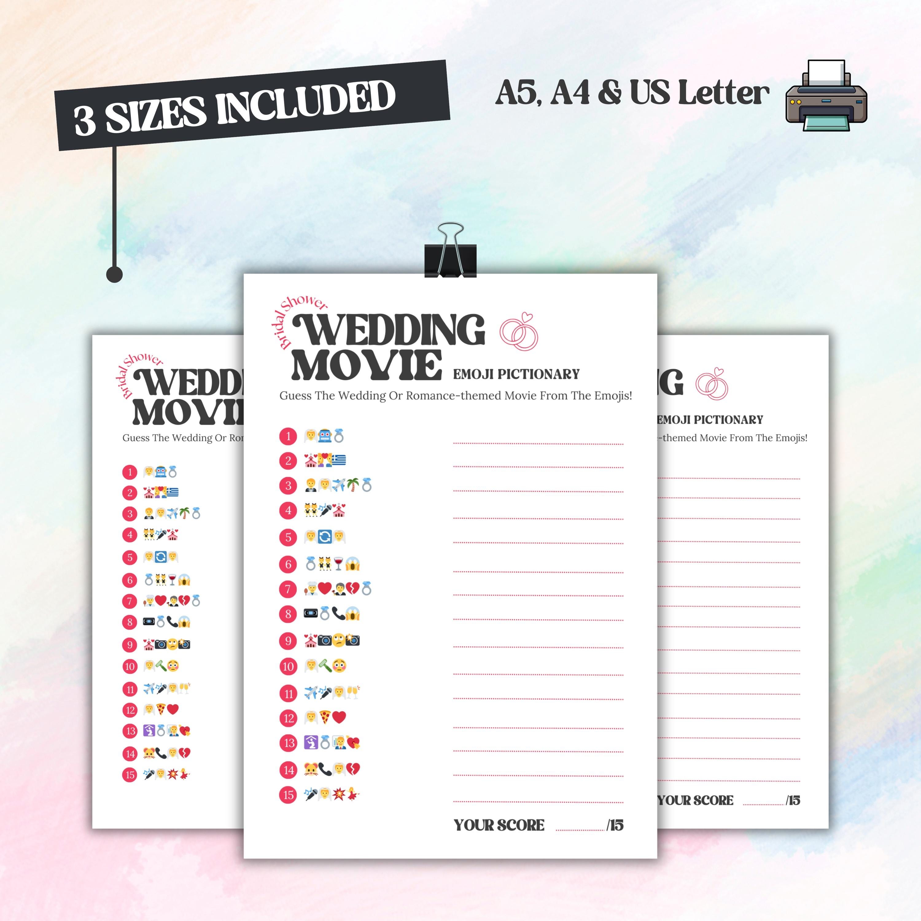 Wedding Movie Emoji Pictionary Game: Bridal Shower Fun (instant ...